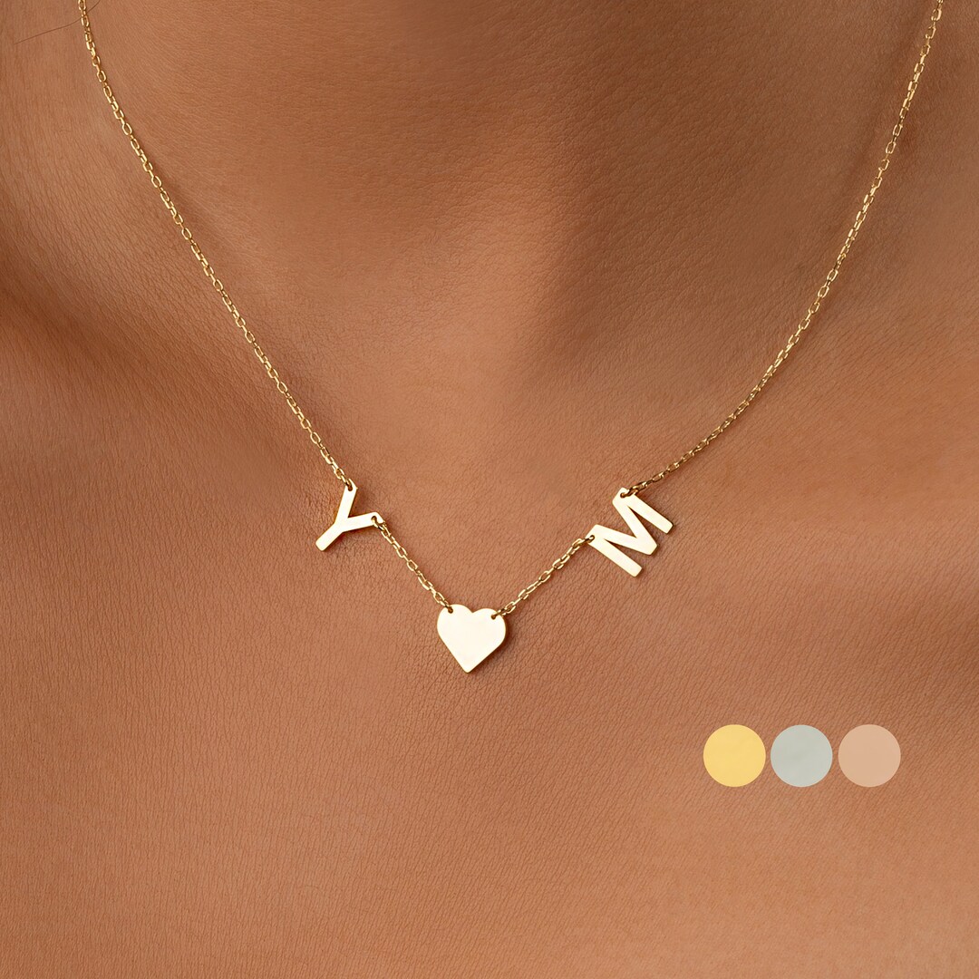 14K Solid Gold Initial Necklace, Custom Initial Necklace, Personalized ...