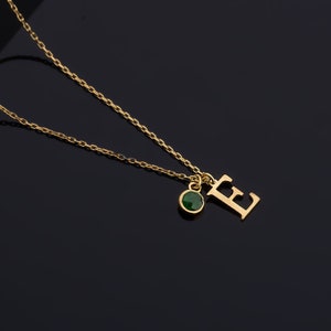 14K Solid Gold Initial Necklace With Birthstone, Custom Initial ...