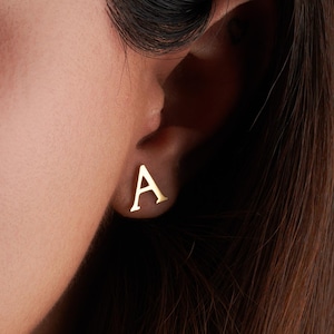 14K Gold Initial Earrings • Birthday Gift for Her • Personalized ...