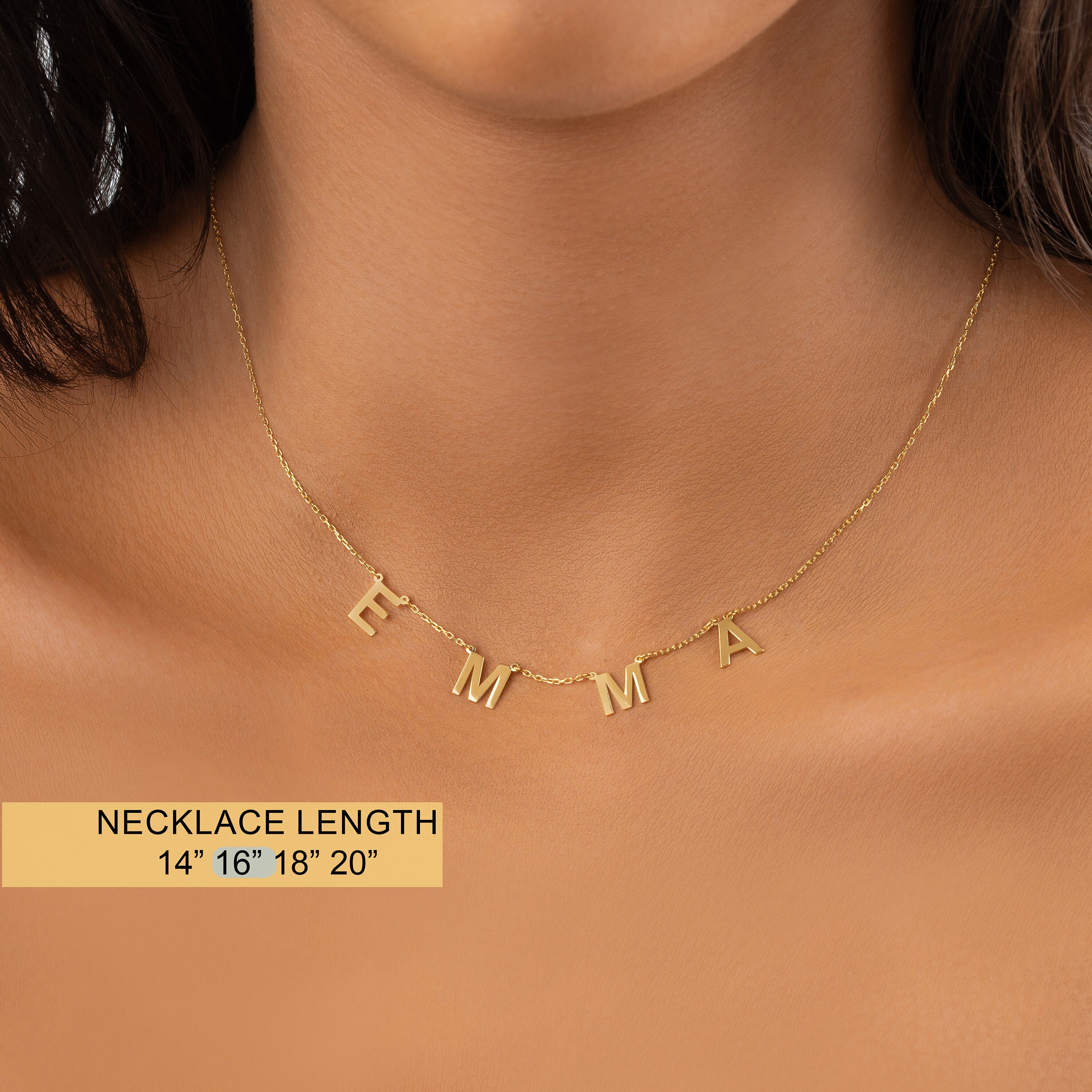 14K Gold Name Necklace, Initial Name Necklace, Personalized Name ...