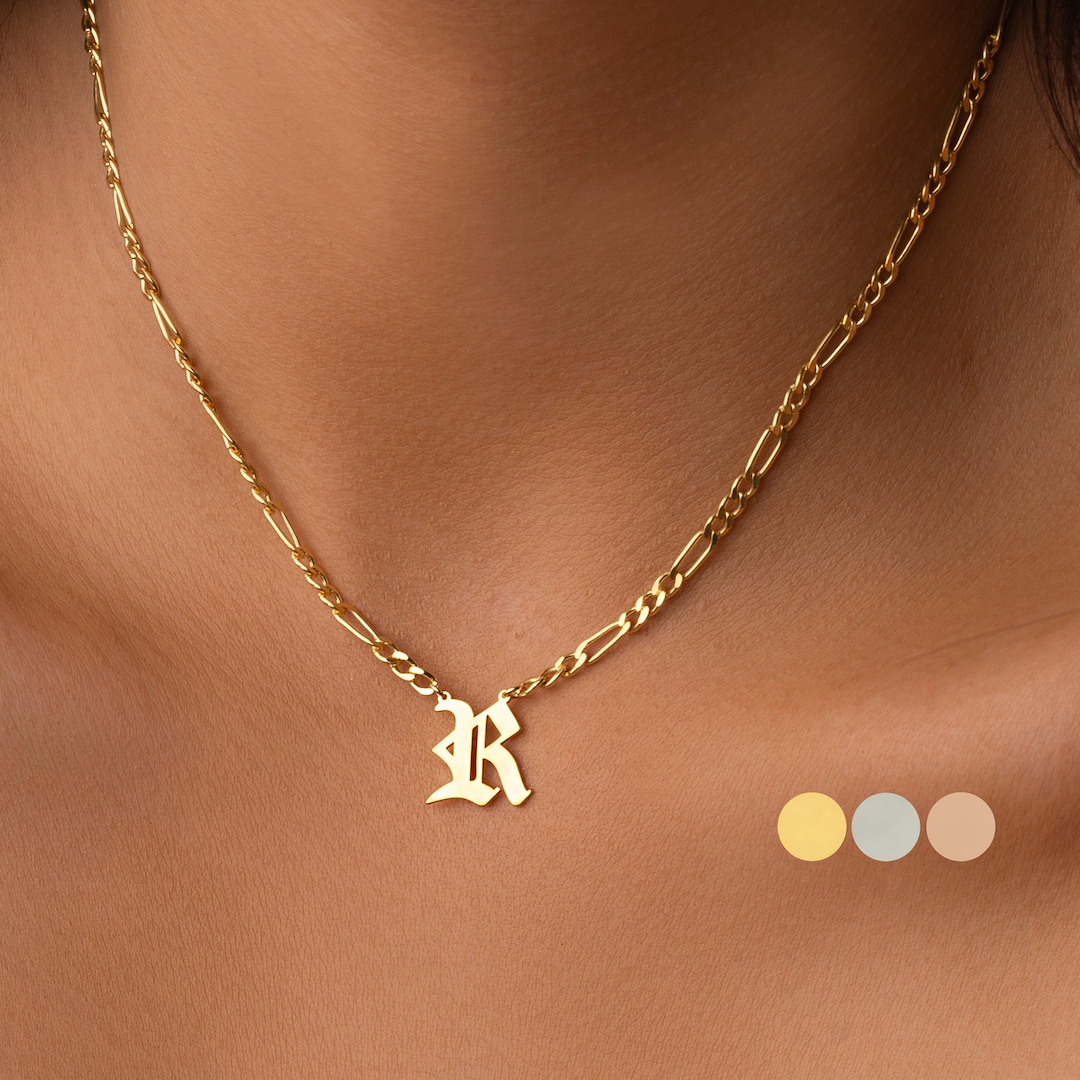 14K Solid Gold Initial Necklace, Custom Initial Necklace, Personalized ...