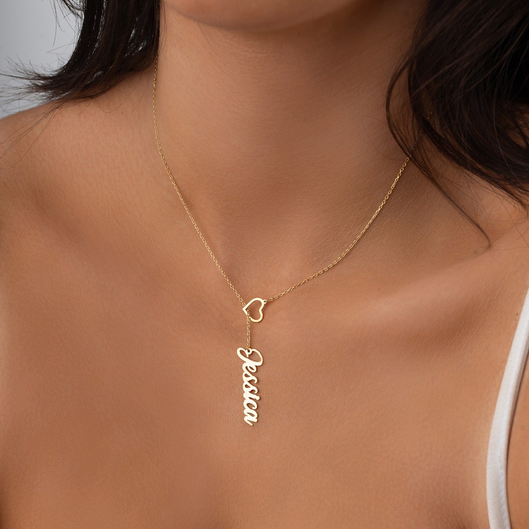 14K Gold Name Necklace With Star, Heart Necklace Name, Personalized ...