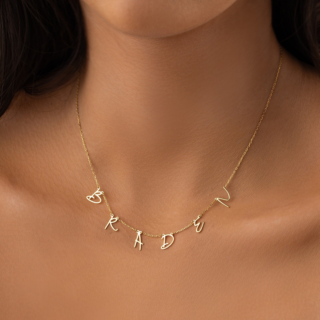 14K Gold Name Necklace, Initial Name Necklace, Personalized Name ...