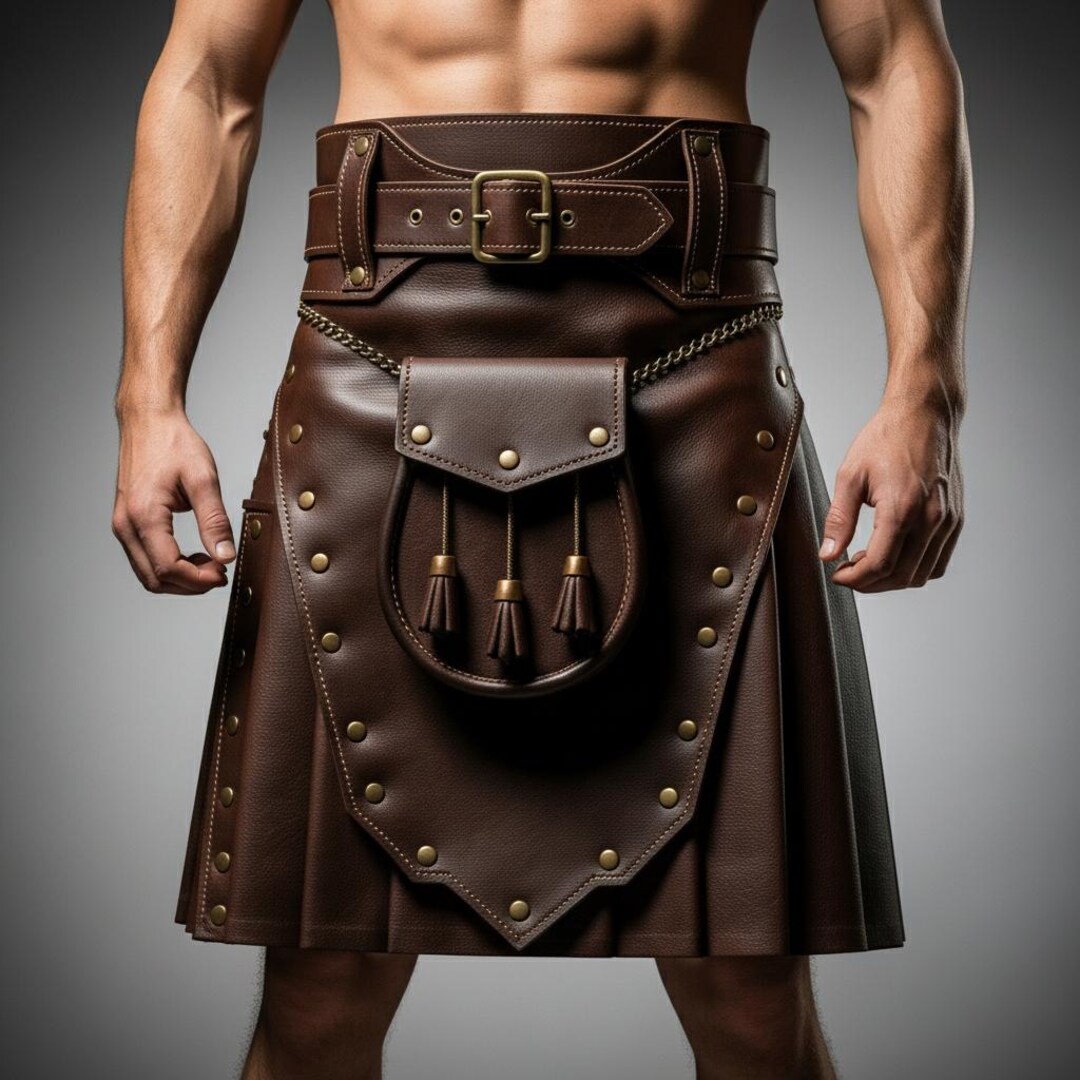Handmade Brown Leather Kilt | Warrior Medieval Kilt for Men | Custom ...
