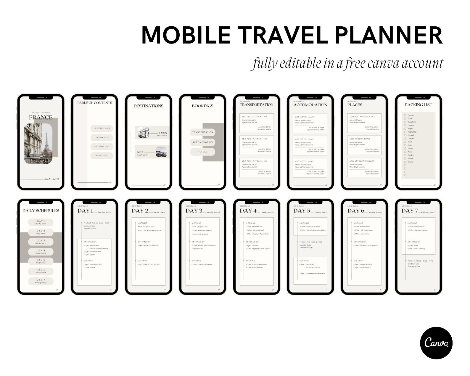 Ultimate Travel Itinerary Canva Template | Trip Planner | Fully ...