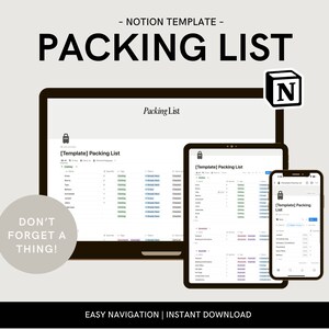 Minimalist Notion Packing List Template | Clean Design | Editable ...