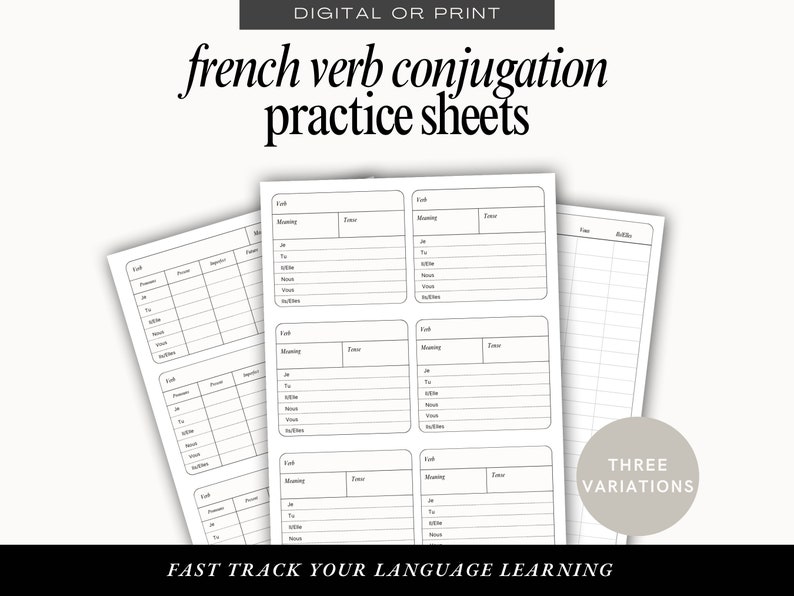 French Verb Conjugation Practice Sheets, Language Learning, Goodnotes ...