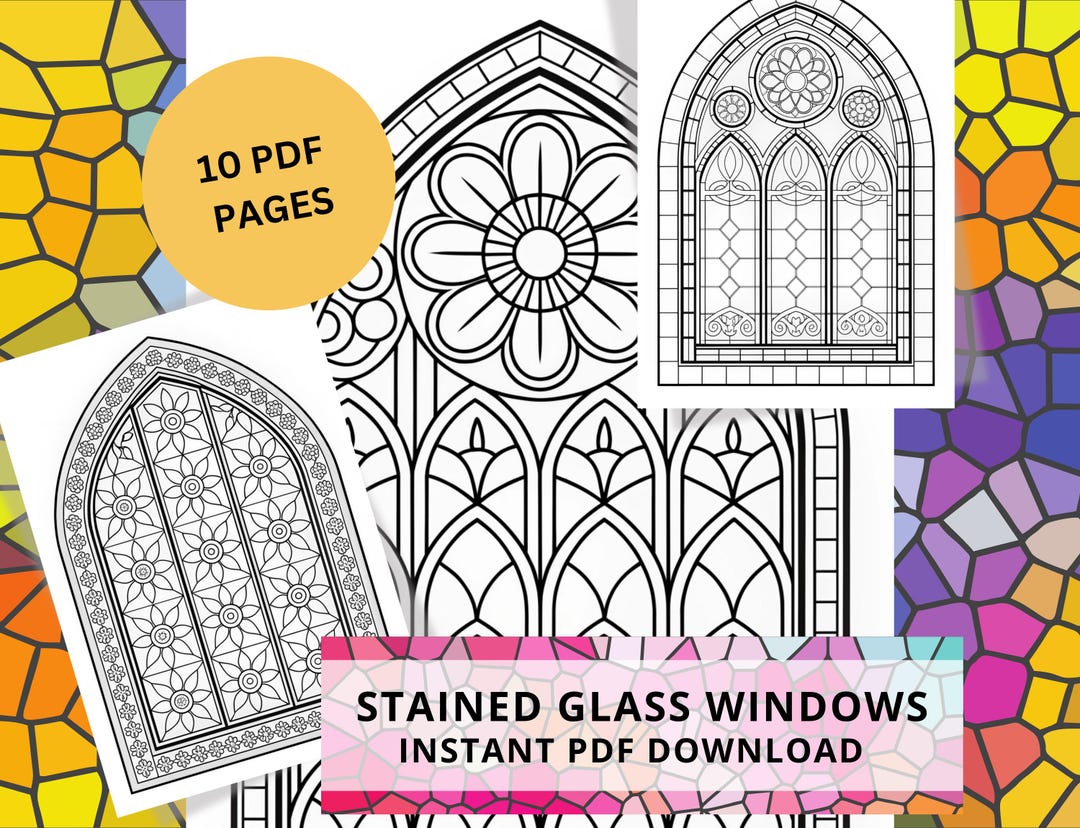 Coloring Book Instant Download PDF Stained Glass Windows Drawing Pages ...