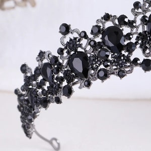 Black Crystal Wedding Crown, Bridal Headpiece, Birthday Party Crown ...
