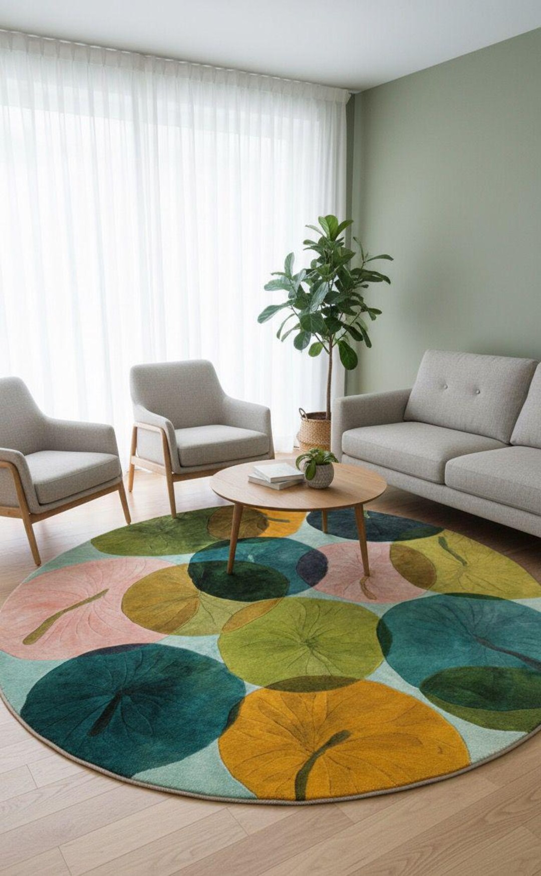 Hand Tufted Round Lily Pad Rug – Modern Botanical Carpet, Colorful ...