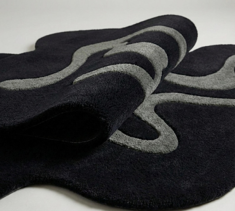 Modern Abstract Wavy Black Rug | Irregular Shape Hand Tufted Carpet ...