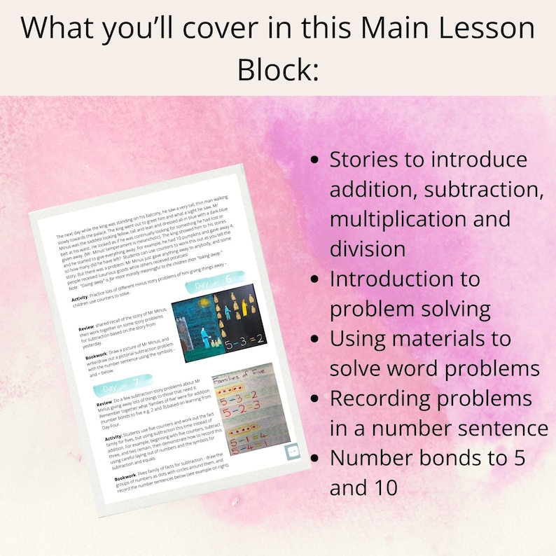 The Four Operations First Grade Math Main Lesson Block Curriculum ...