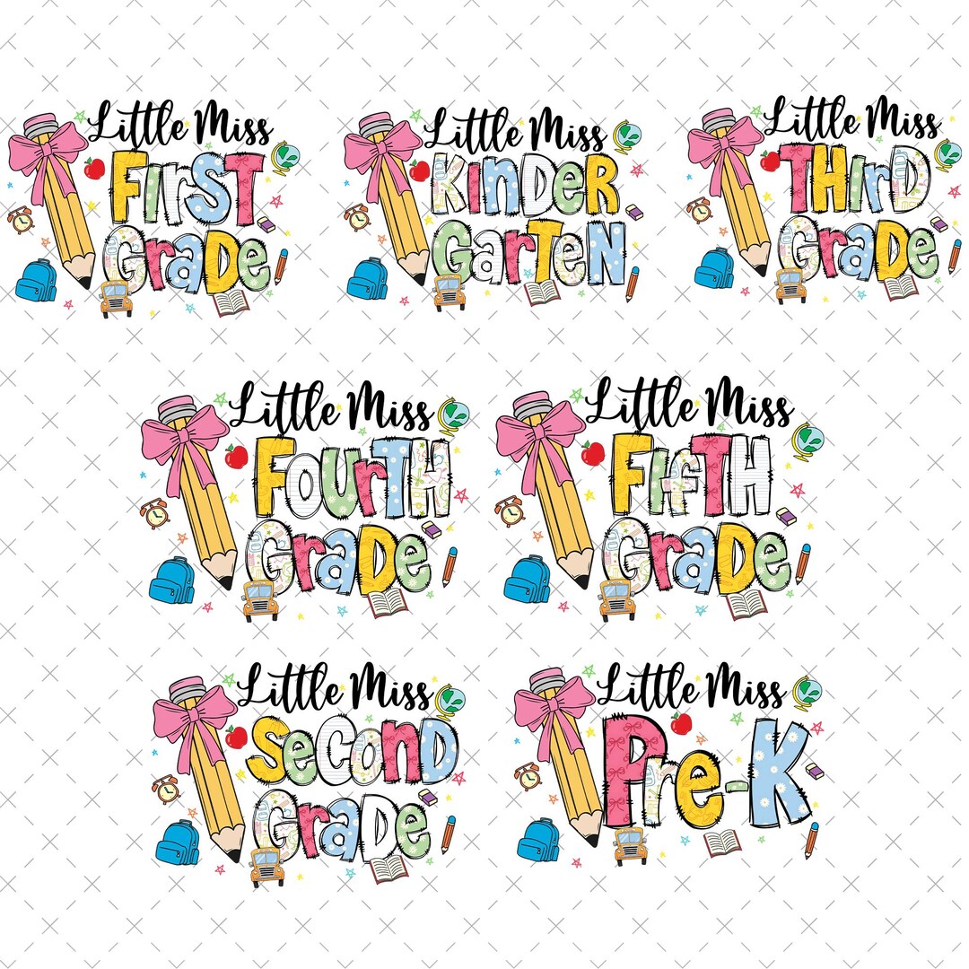 Little Miss First Grade School Bundle Png, Pencil Coquette Bow Png ...