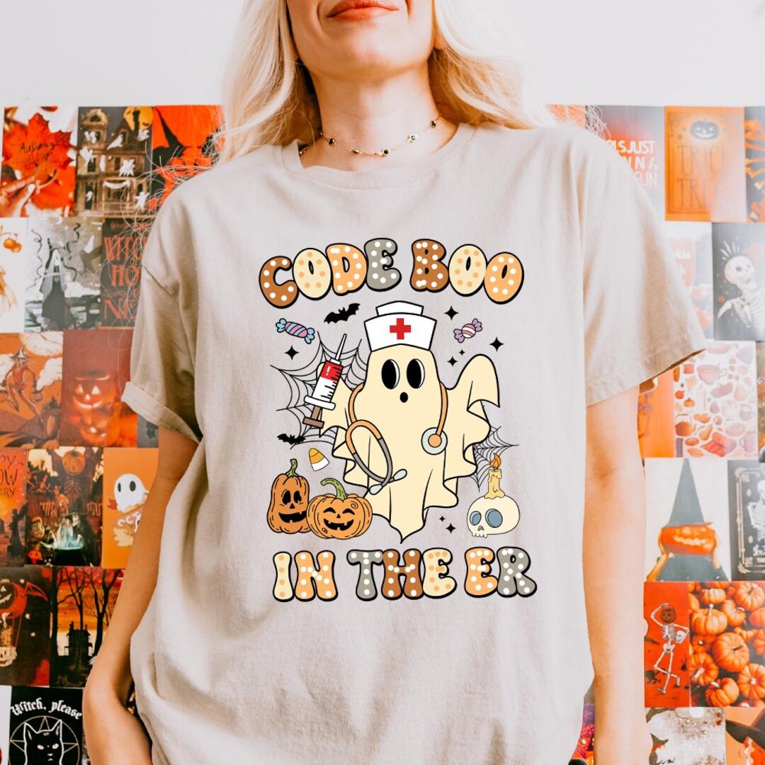 Code Boo in the ER Shirt, Spooky Nurse Halloween T-shirt, Ghost ER ...