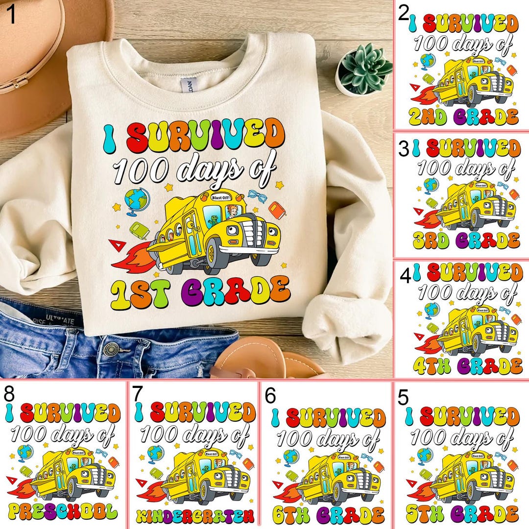 I Survived 100 Days of 1st Grade the Magic School Bus Shirt, 2nd/3rd ...