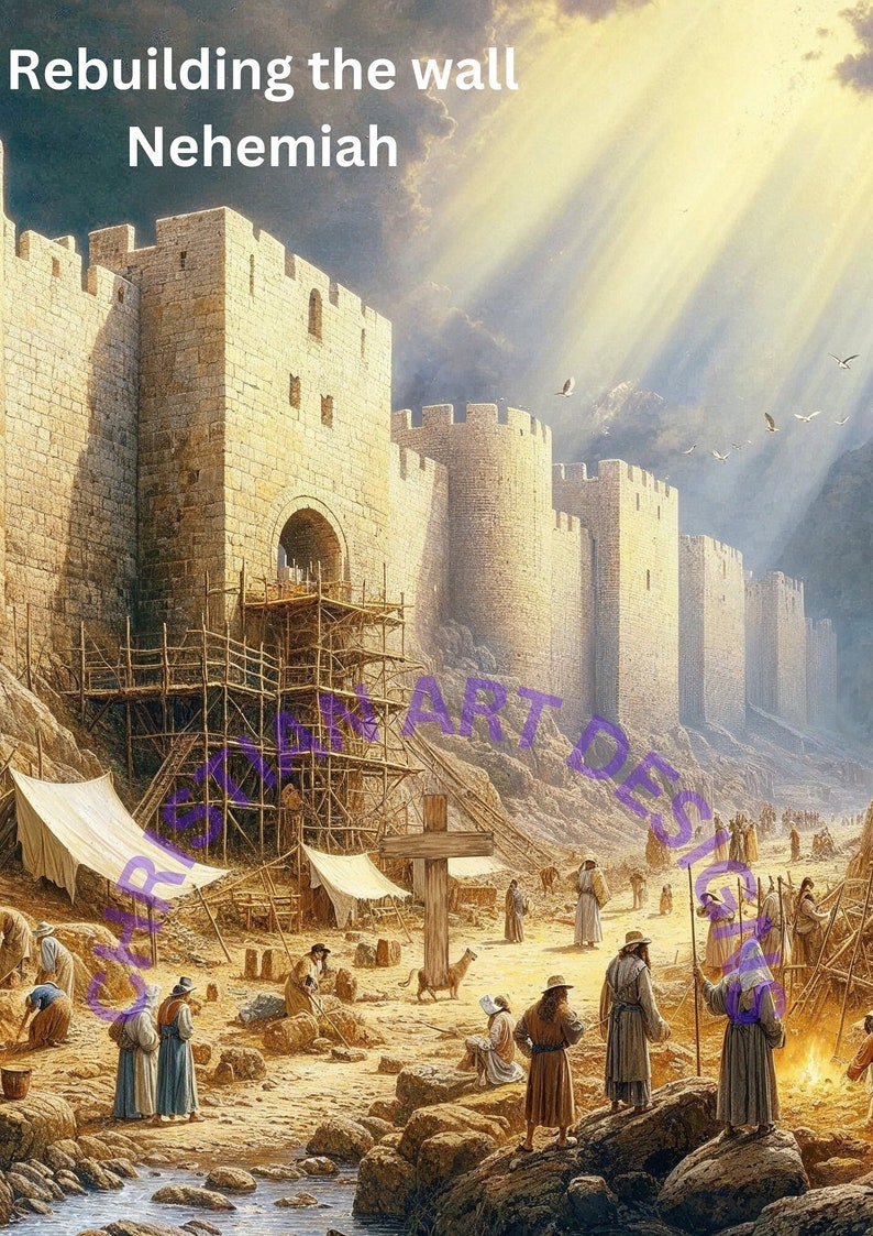 Jerusalem Walls Rebuilding Art Biblical Nehemiah Scene, Historical ...