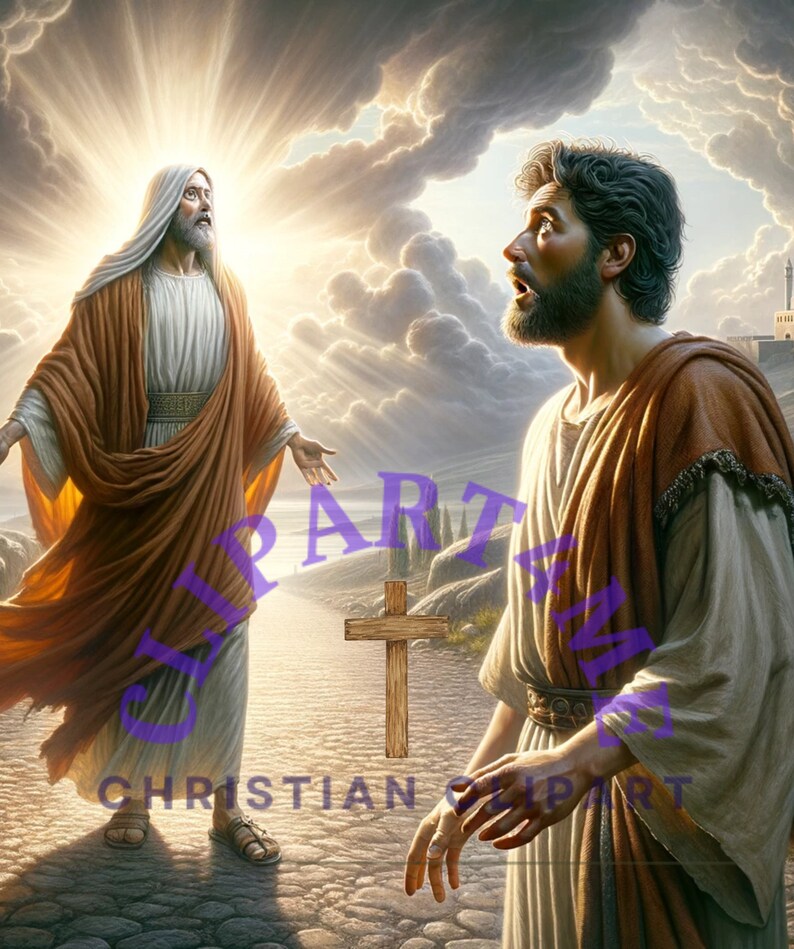 Biblical Conversion Road Damascus Scene Paul's Spiritual Awakening Art ...