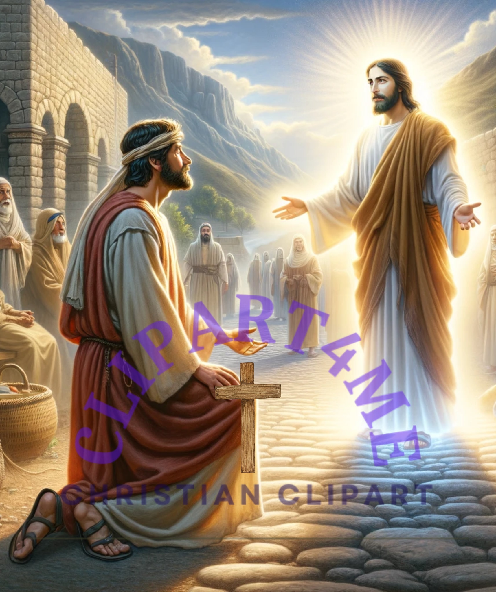 Biblical Conversion Road Damascus Scene Paul's Spiritual Awakening Art ...