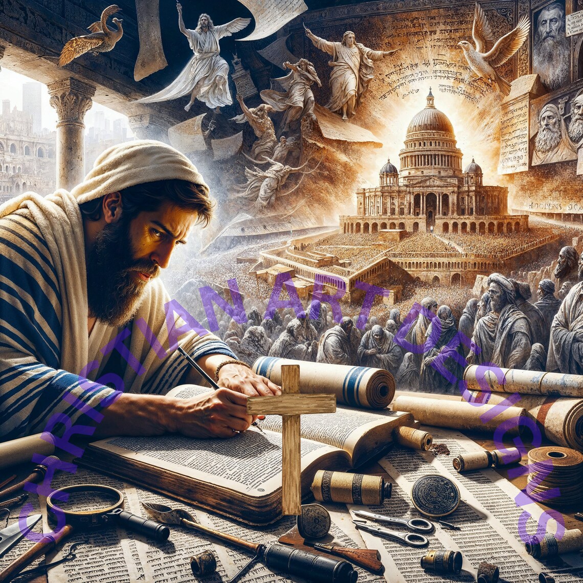 Ezra's Dedication: Temple Rebuilding in Jerusalem - Biblical Art of ...