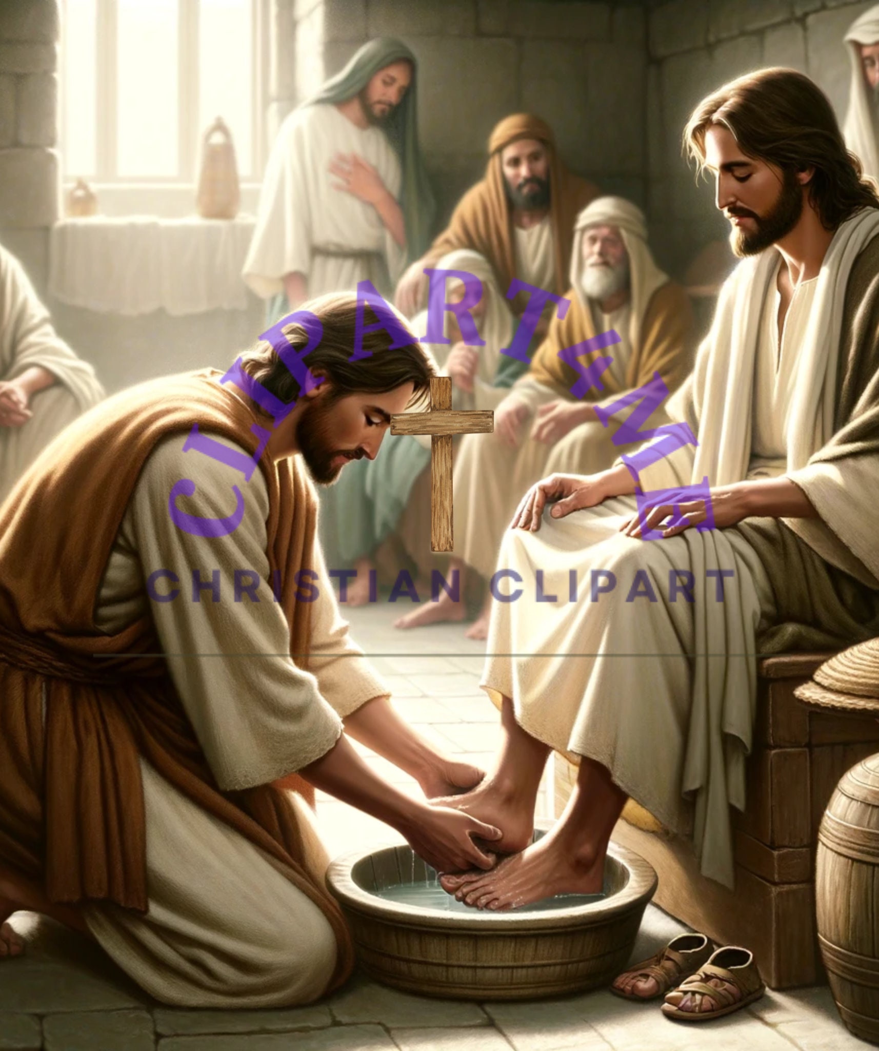 Easter Art Jesus Washing Disciples' Feet, Biblical Scene, Religious ...