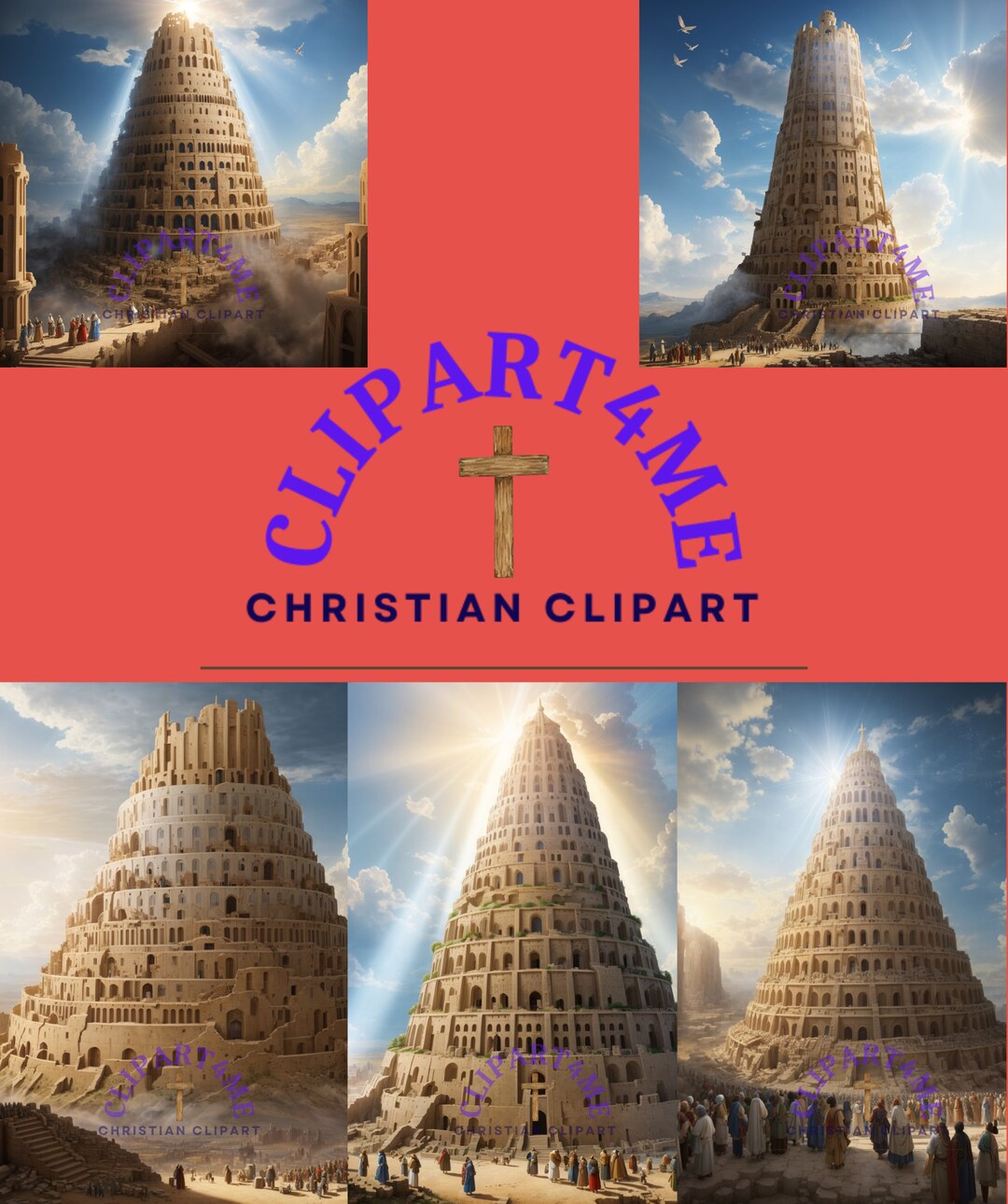 The Tower of Babel Stock Graphics: Digital Religious Art, Bible ...