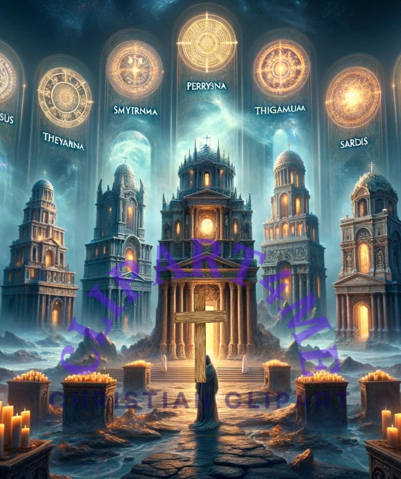 Biblical Seven Churches of Revelation Stock Images Spiritual Art ...