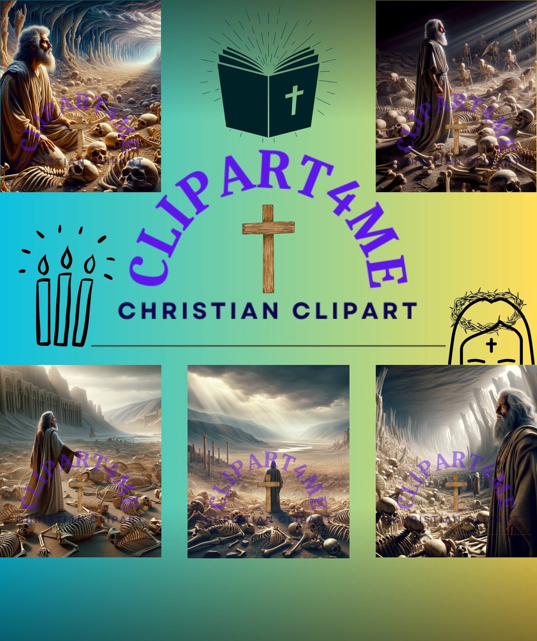 Ezekiel's Valley of Dry Bones Stock Graphics Biblical Artwork Divine ...