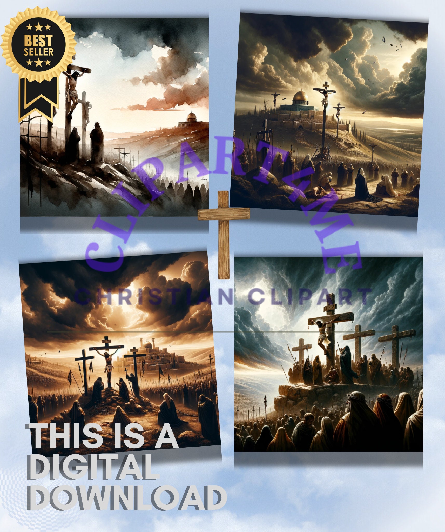Crucifixion Scene, Easter Biblical Art, Jesus on Cross, Jerusalem ...