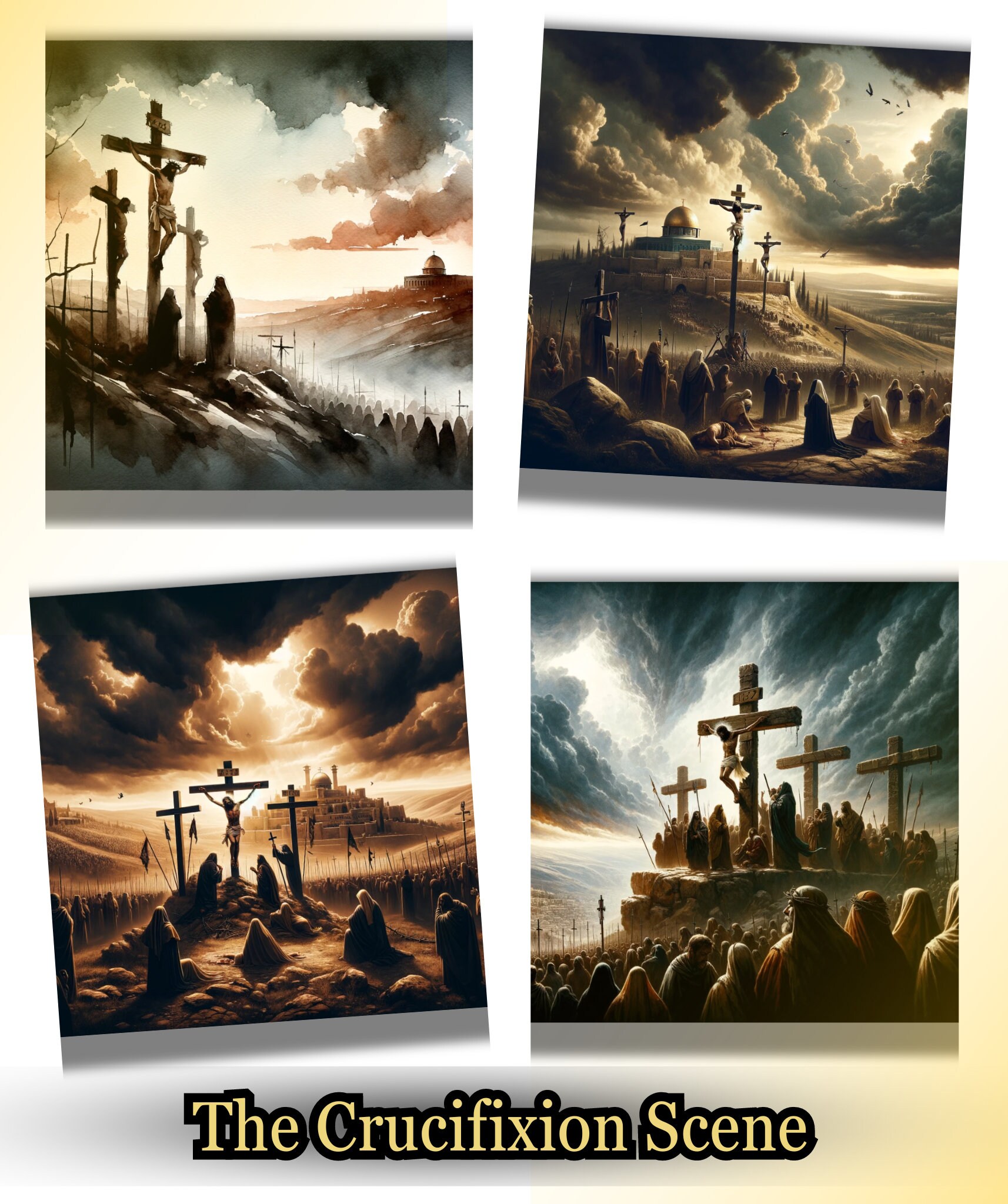 Crucifixion Scene, Easter Biblical Art, Jesus on Cross, Jerusalem ...