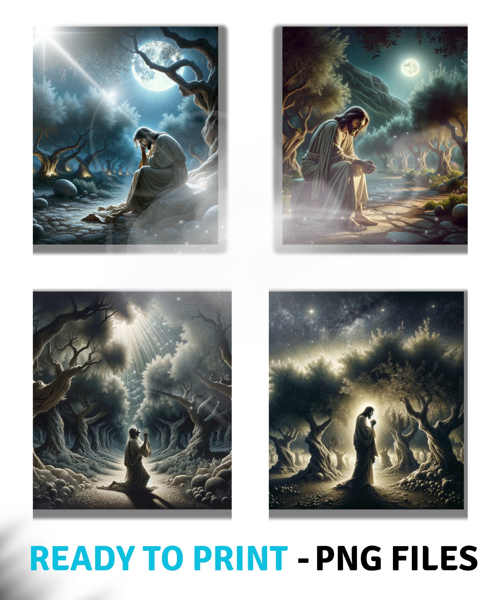 Easter Art - Garden of Gethsemane Night Scene, Spiritual Jesus in ...
