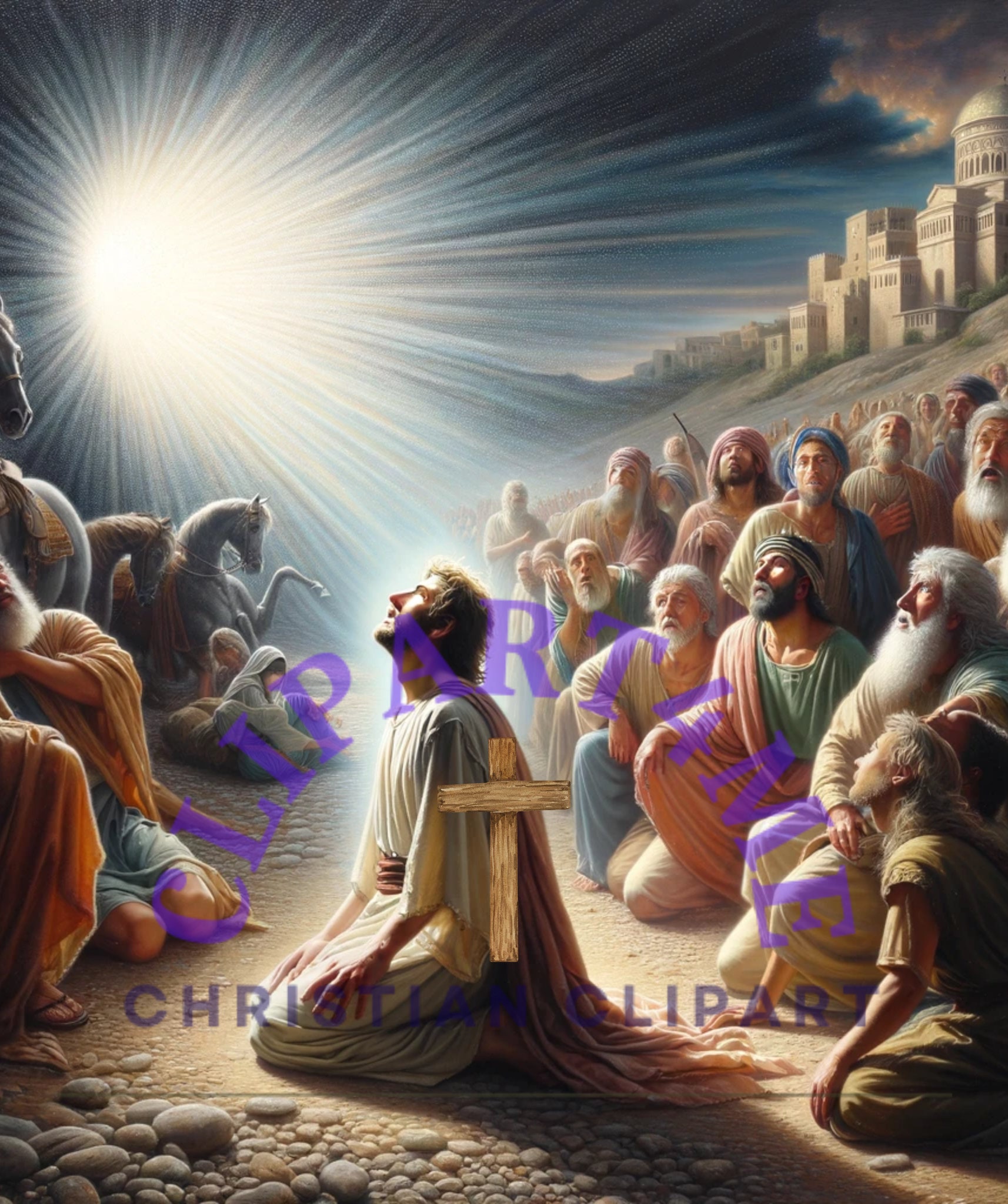 Biblical Conversion Road Damascus Scene Paul's Spiritual Awakening Art ...