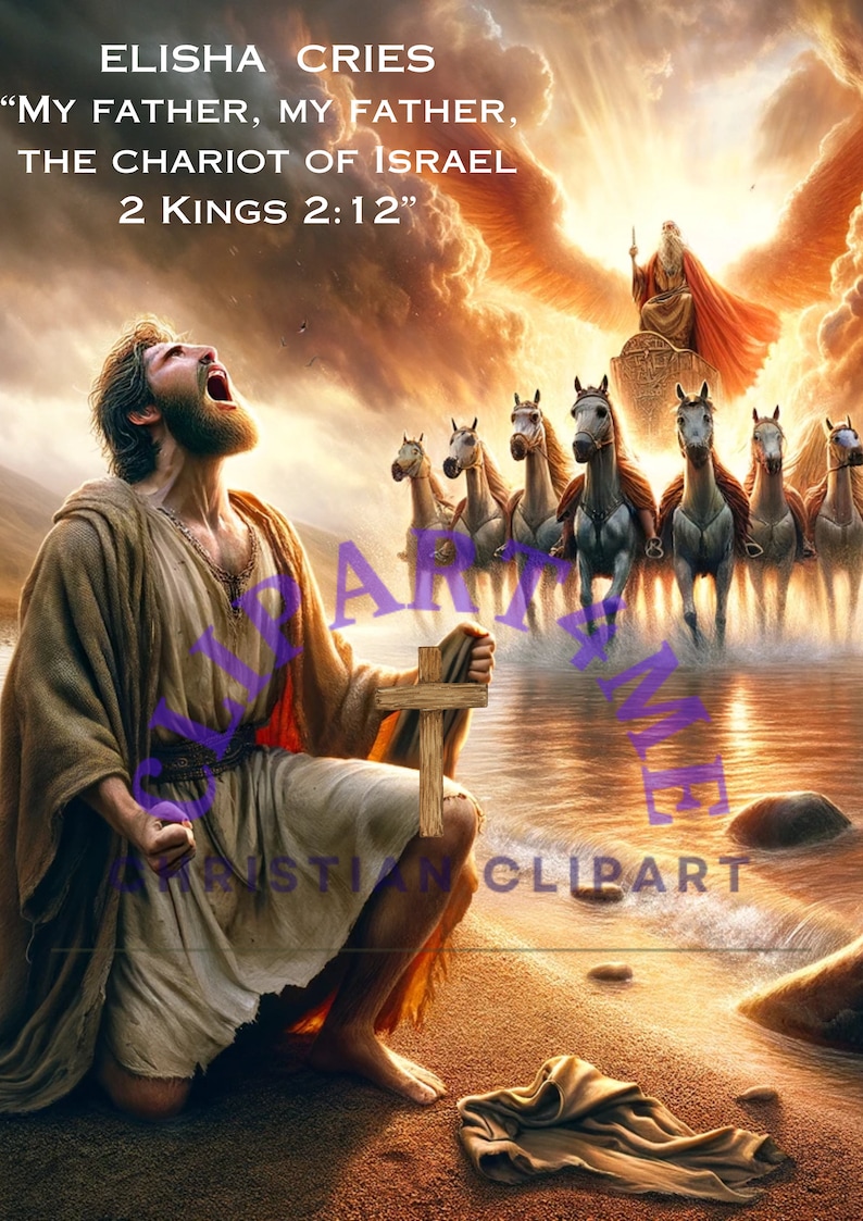 Biblical Art - Prophet Elisha at Jordan River, After Elijah Taken by a ...