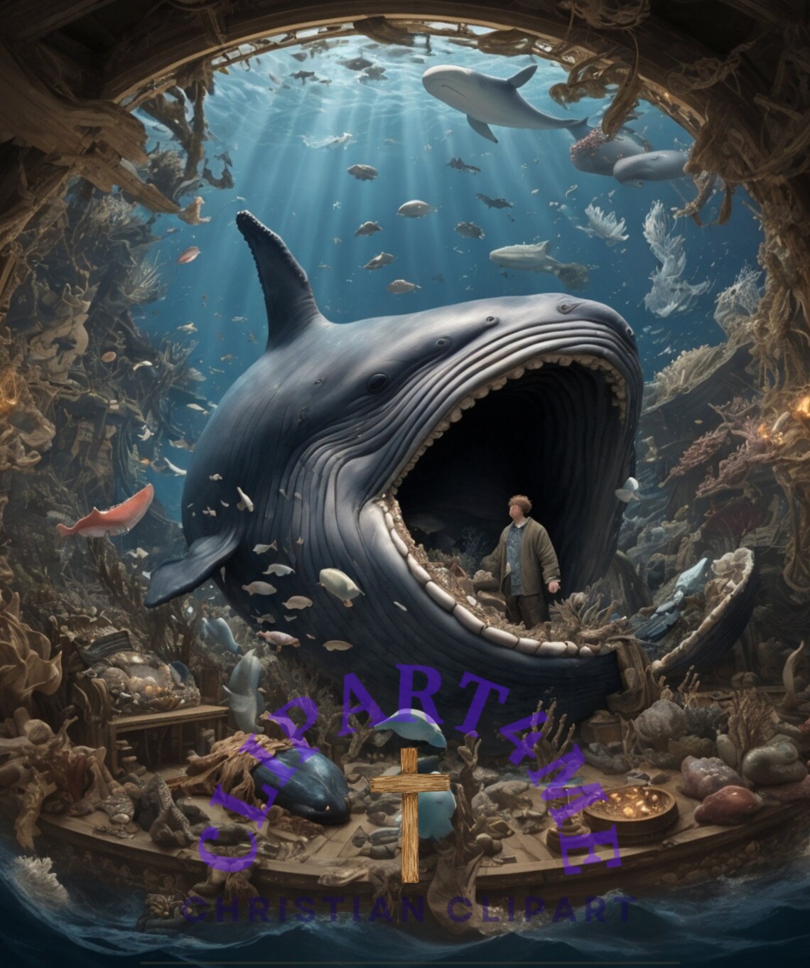 Jonah and the Whale Clip Art Stock Images: Biblical Digital Art ...