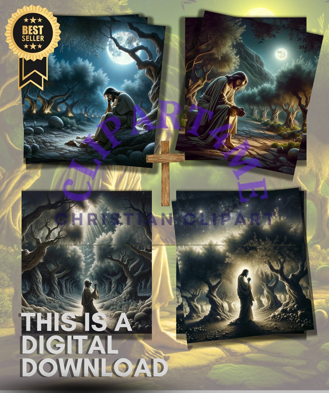 Easter Art - Garden of Gethsemane Night Scene, Spiritual Jesus in ...