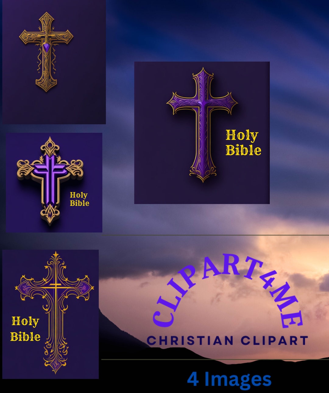 Majestic Purple Holy Bible Clipart With Gold Cross Elegant - Etsy