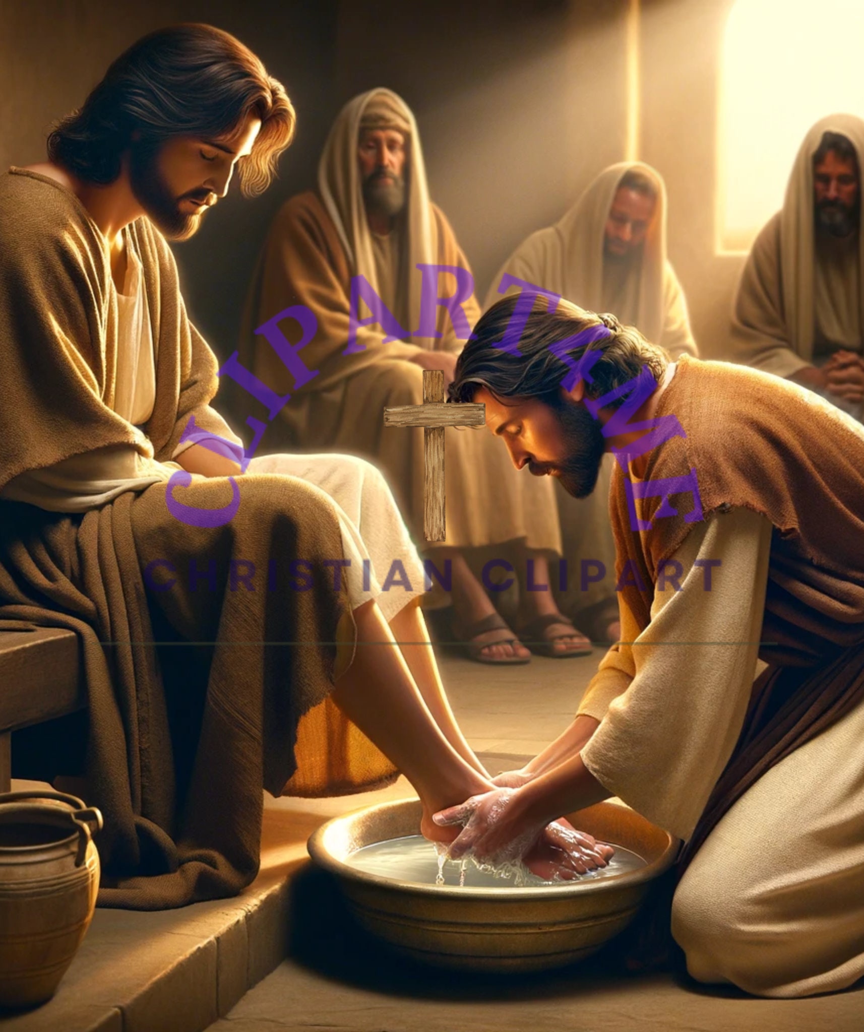 Easter Art - Jesus Washing Disciples' Feet, Biblical Scene, Religious ...