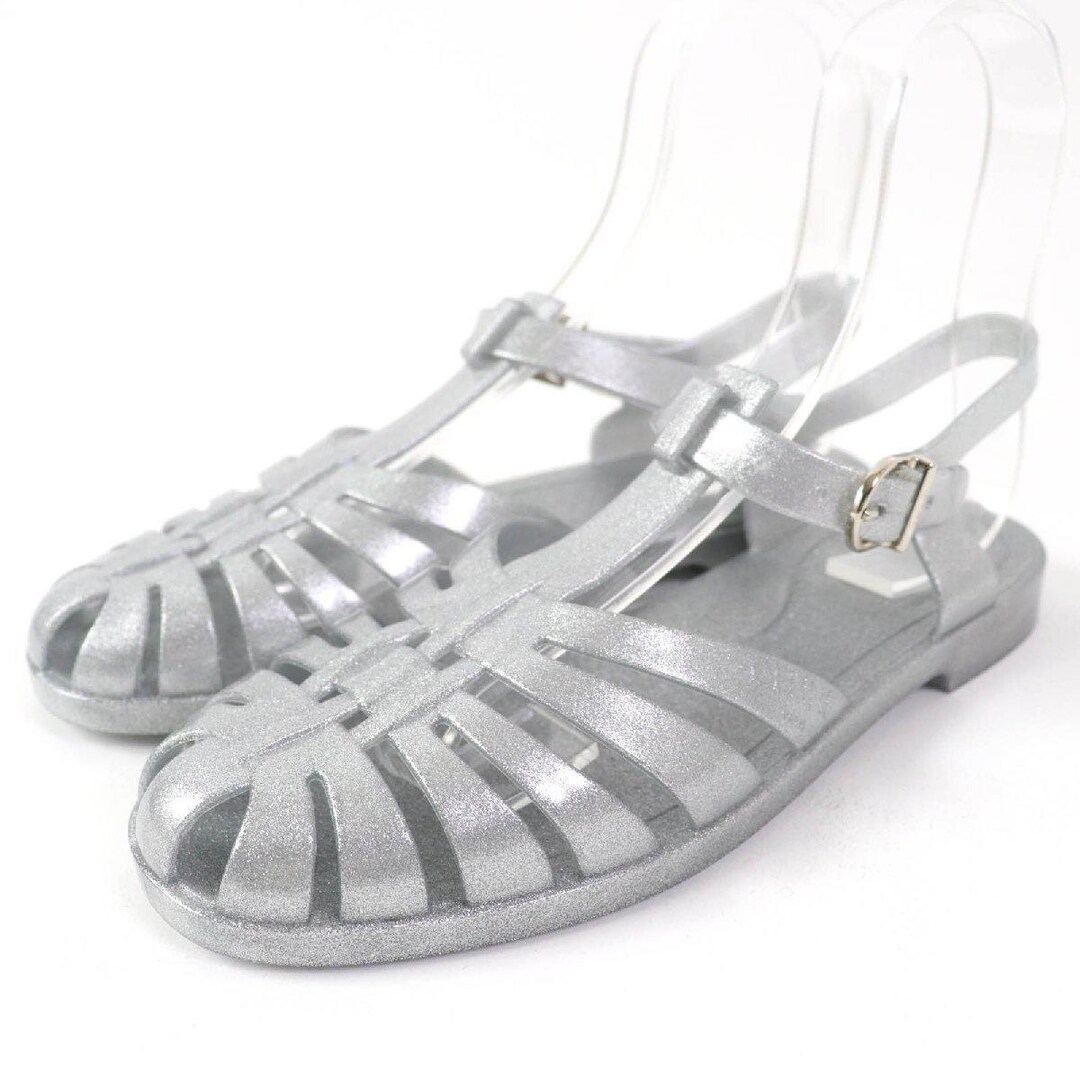 CELINE Logo Back Strap Rubber Flat Sandals Flip Flops Silver Vintage ...