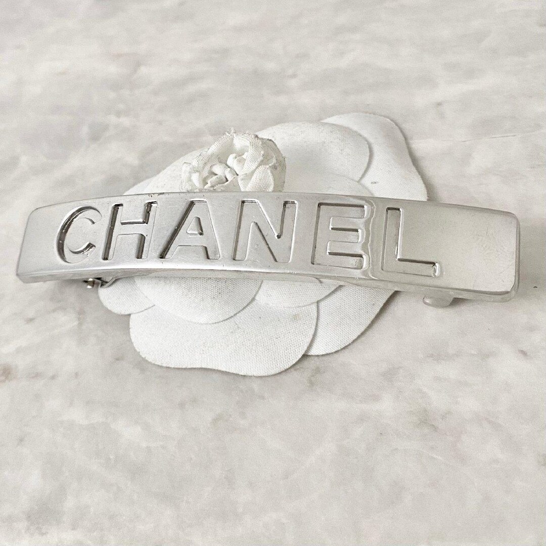 CHANEL Barrette Silver Alphabet Plate Silver Logo Hair Clip Vintage ...