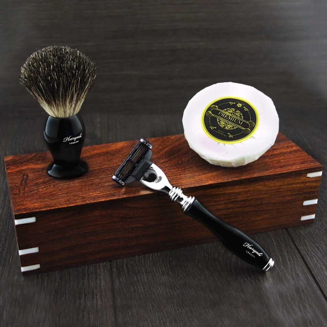 Personalized Shaving Kit 4pc Shaving Kit for Men Shaving Brush 3 Blade ...