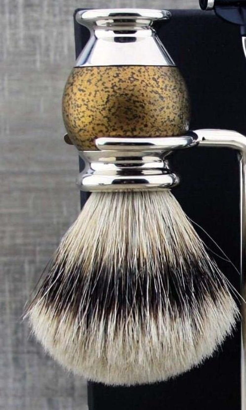 Handmade Gold Men's Shaving Kit | Badger Brush, Razor, Soap & Bowl - Etsy