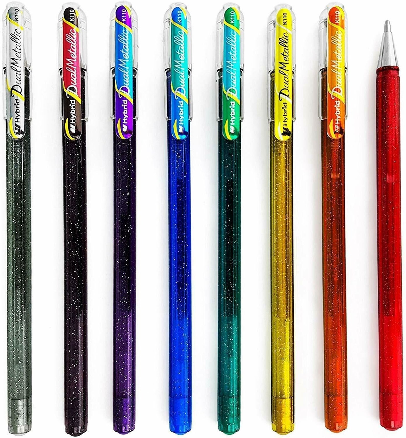 Pentel Hybrid Dual Metallic Gel Pens Glitter Sparkle Iridescent Colours ...