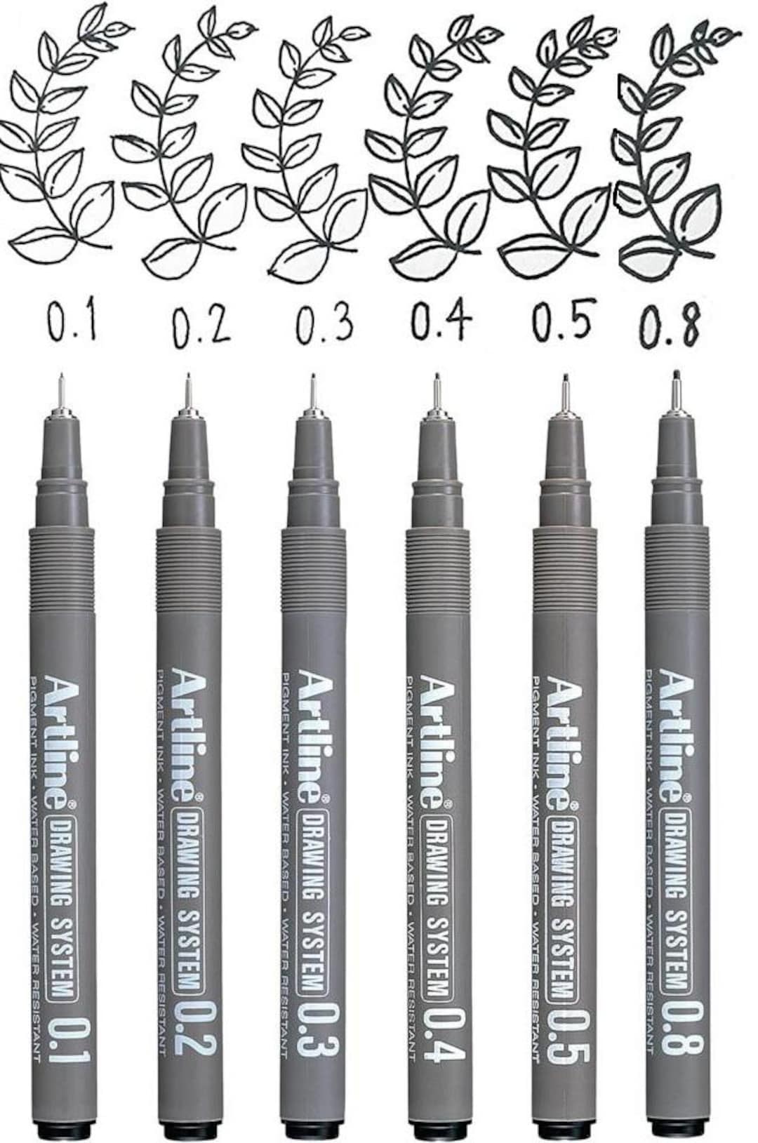 Artline 6 Pack Drawing System Pens, 0.1, 0.2, 0.3, 0.4, 0.5, 0.8 Mm, - Etsy