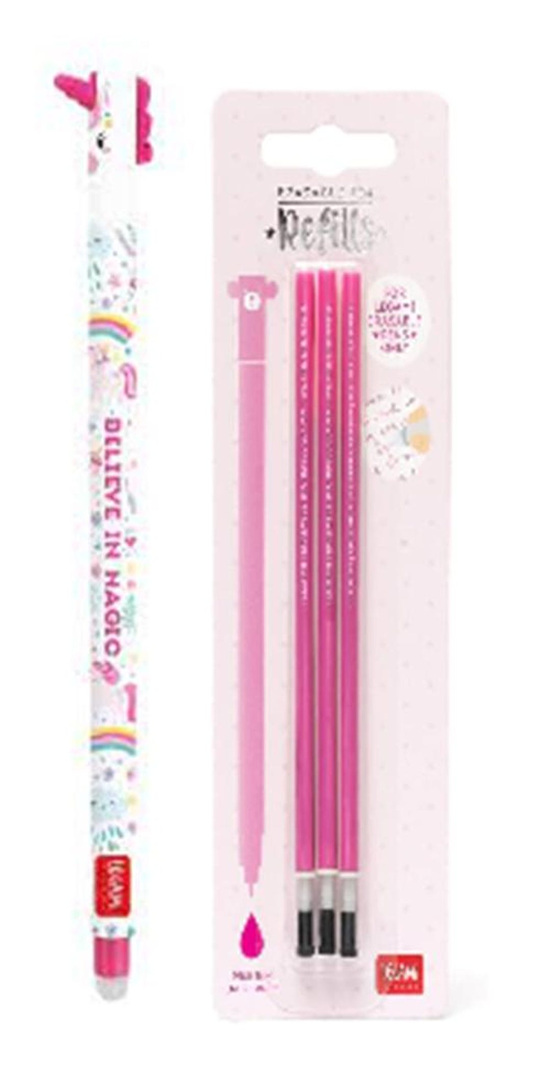 Legami Erasable Gel Pen - Unicorn Pink Ink + 3 Pink Refills - 0.7mm Tip ...