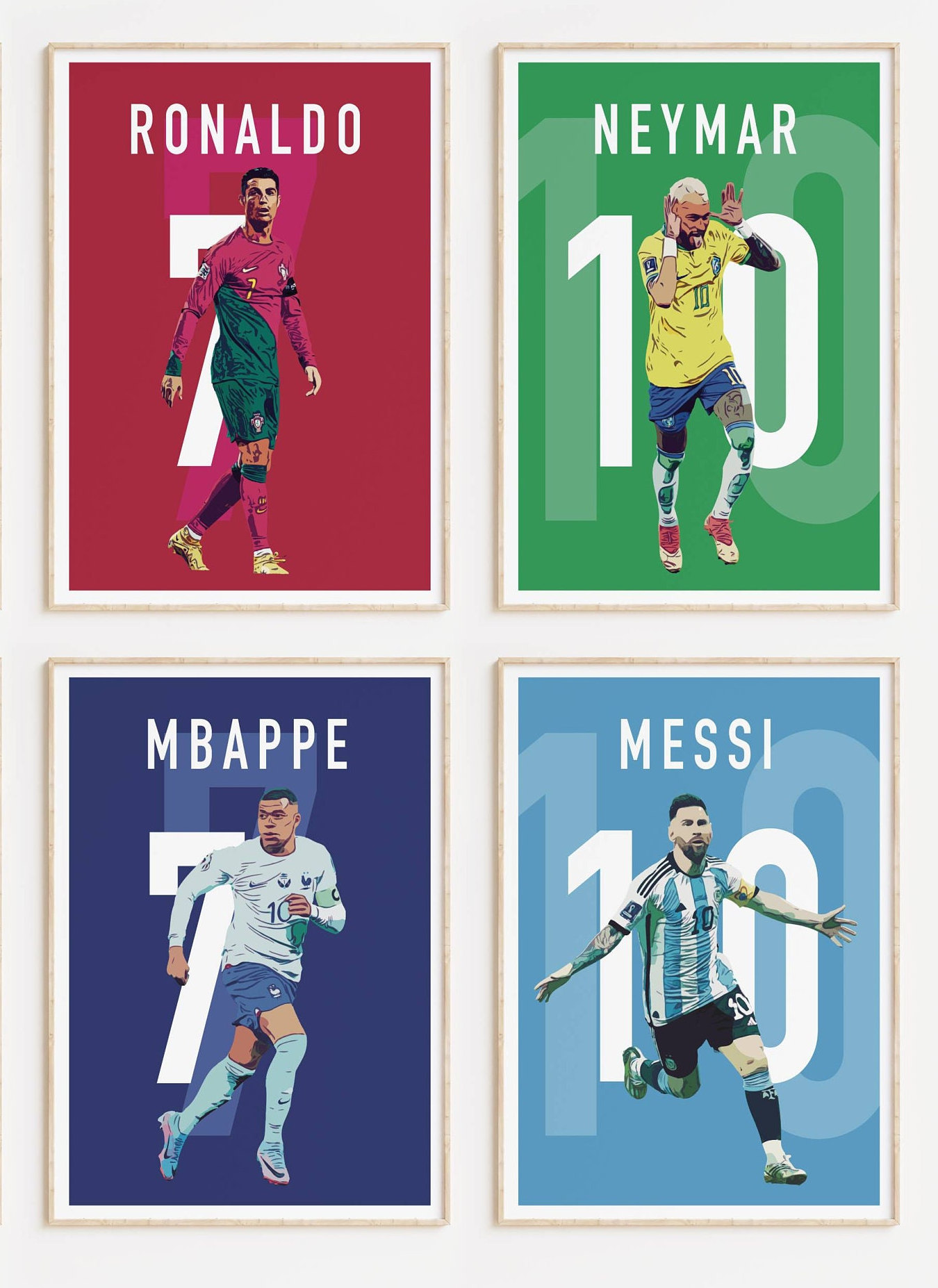 Messi Ronaldo Mbappé Neymar Poster Set: Soccer Stars Wall Art (digital ...