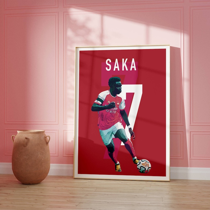 Bukayo Saka Poster Art, Arsenal FC, Arsenal Player, the Three Lions ...