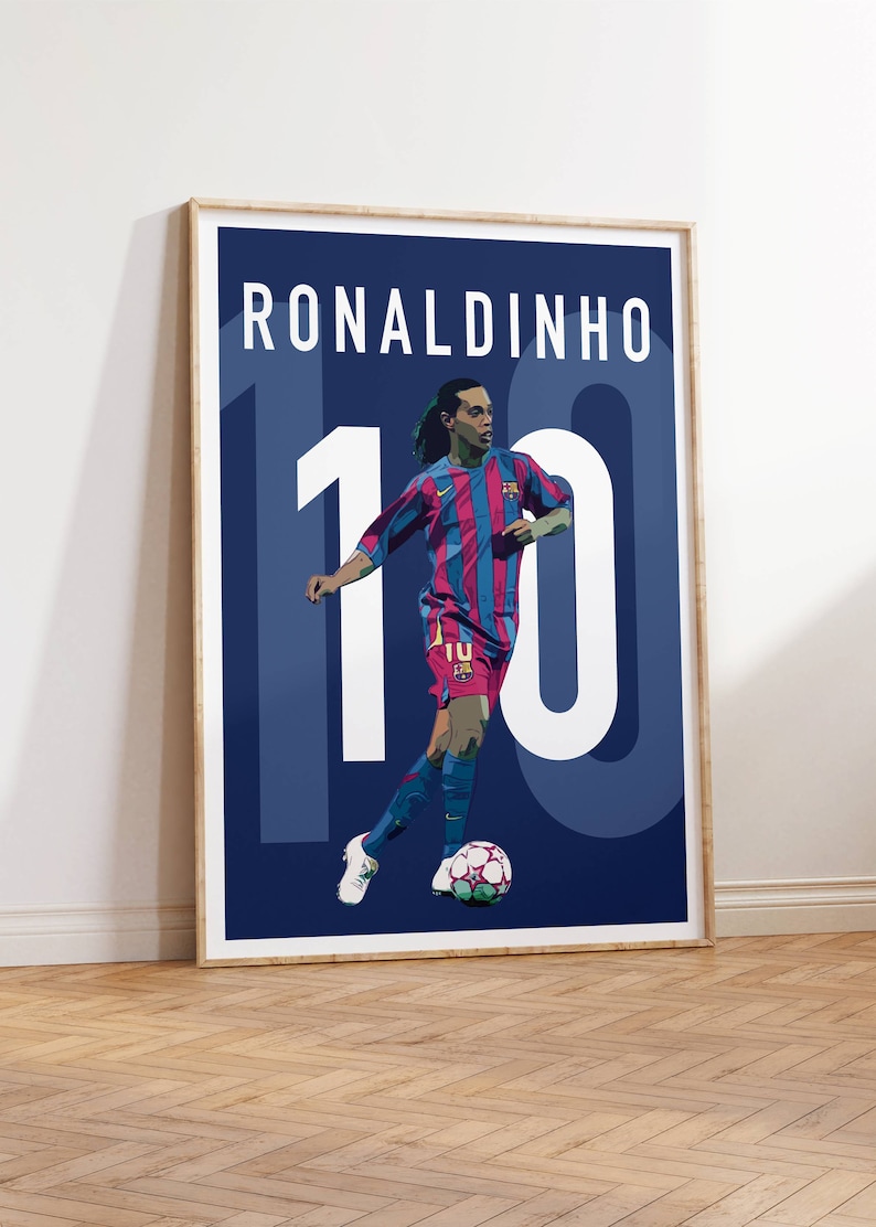 Ronaldinho Soccer Poster Vector Art, Barcelona Decor, Ronaldinho Poster ...