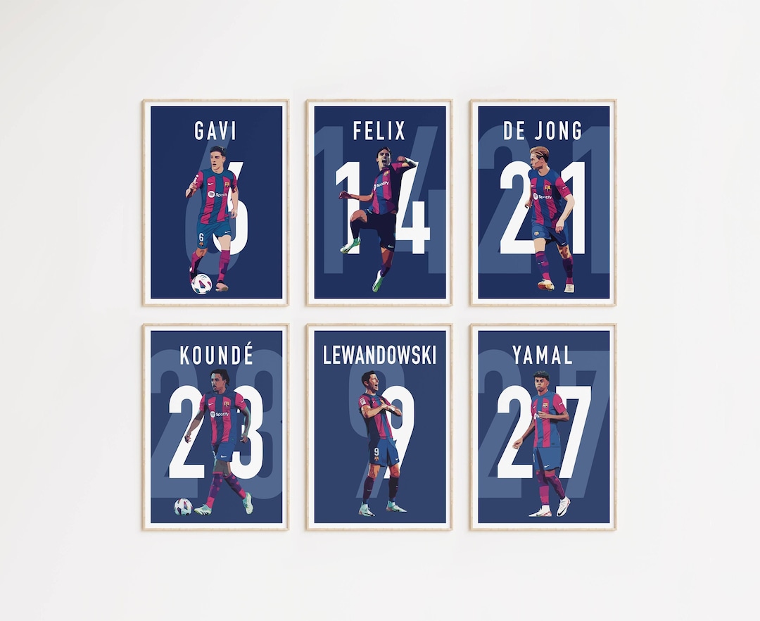 Gavi De Jong Felix Koundé Lewandowski Yamal Poster Set, Fc Barcelona ...