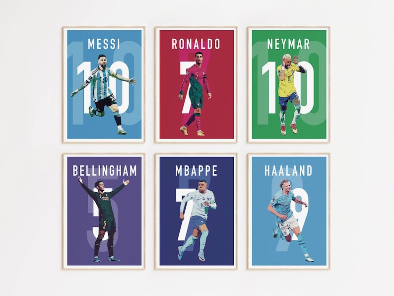 Messi Ronaldo Mbappé Neymar Poster Set World Cup Art, Goats Soccer ...