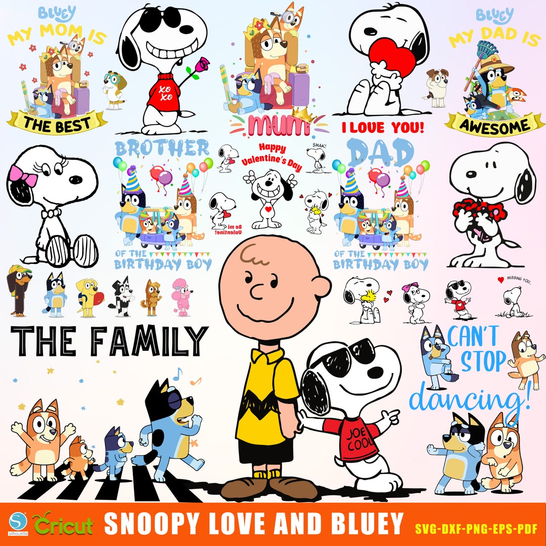 80 Bluey and Snoopy Love Pack, Snoopy Love and Bluey Family Bundle ...