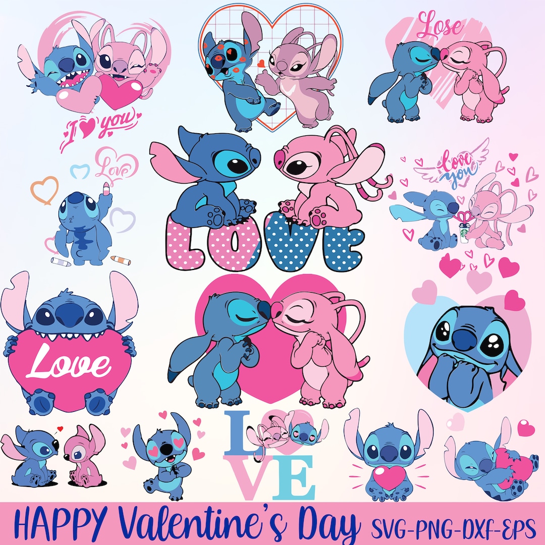 244 Couple Love Pack, Stitch and Angel Dear SVG PNG DXF Vector Clipart ...